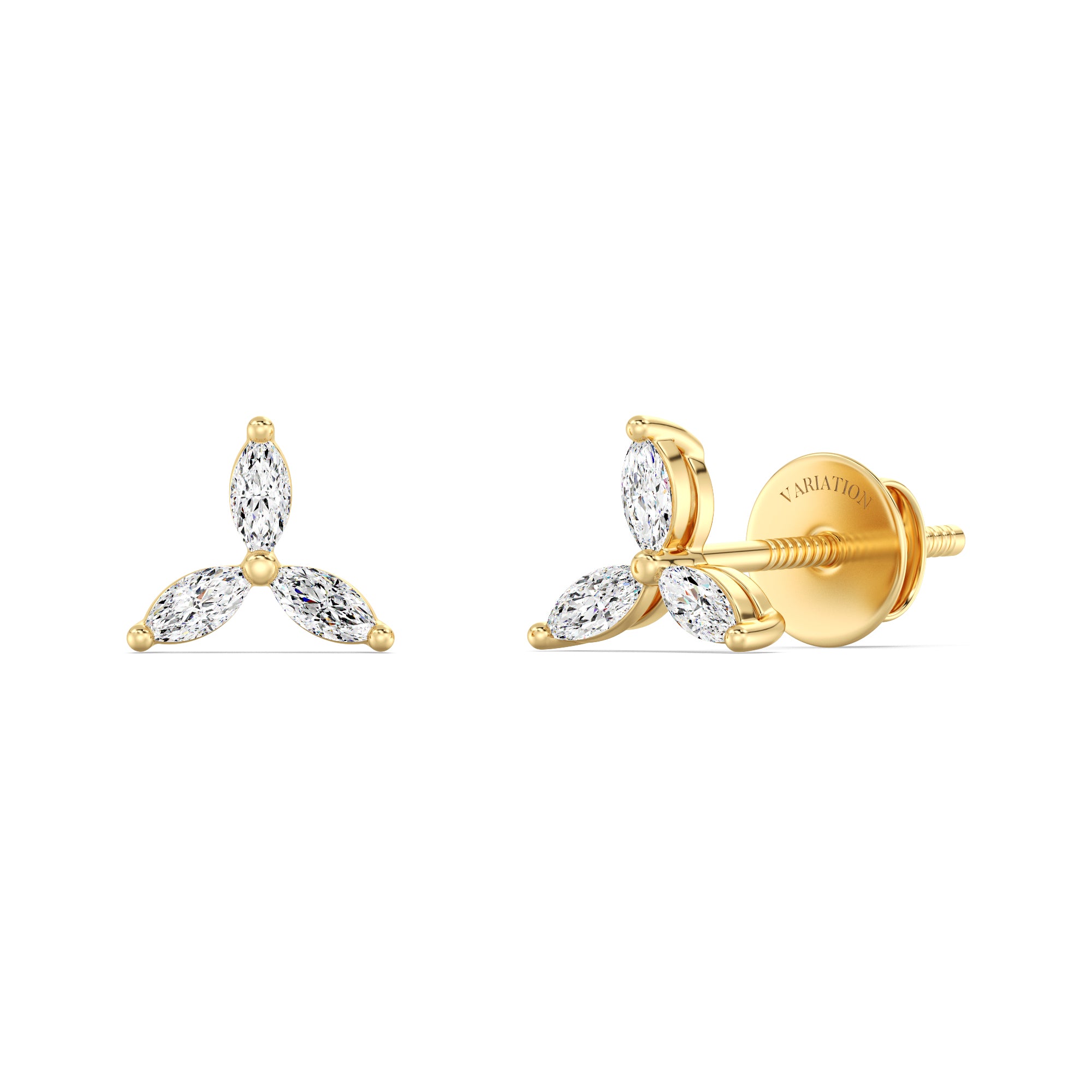 Marquise Cut Lab Diamond Three Stone Cluster Stud Earrings 18K Gold ...